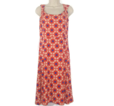Touch Express Womens Shift Dress Orange Navy Retro Floral Dress Size M ...