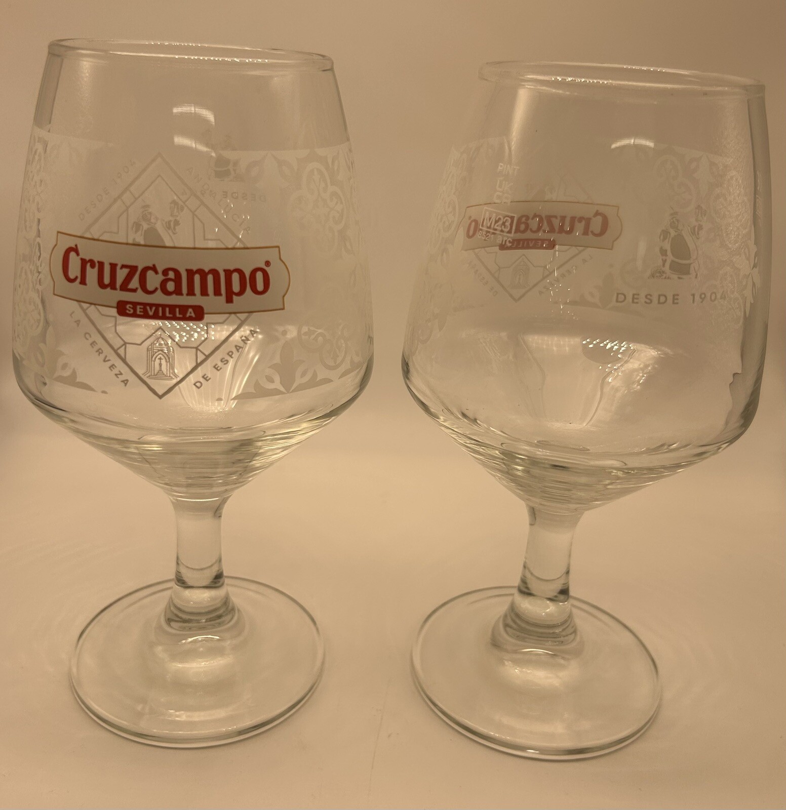 2 X Cruzcampo Nucleated Beer Glases M23 Brand New Bar Gift Man Cave | eBay