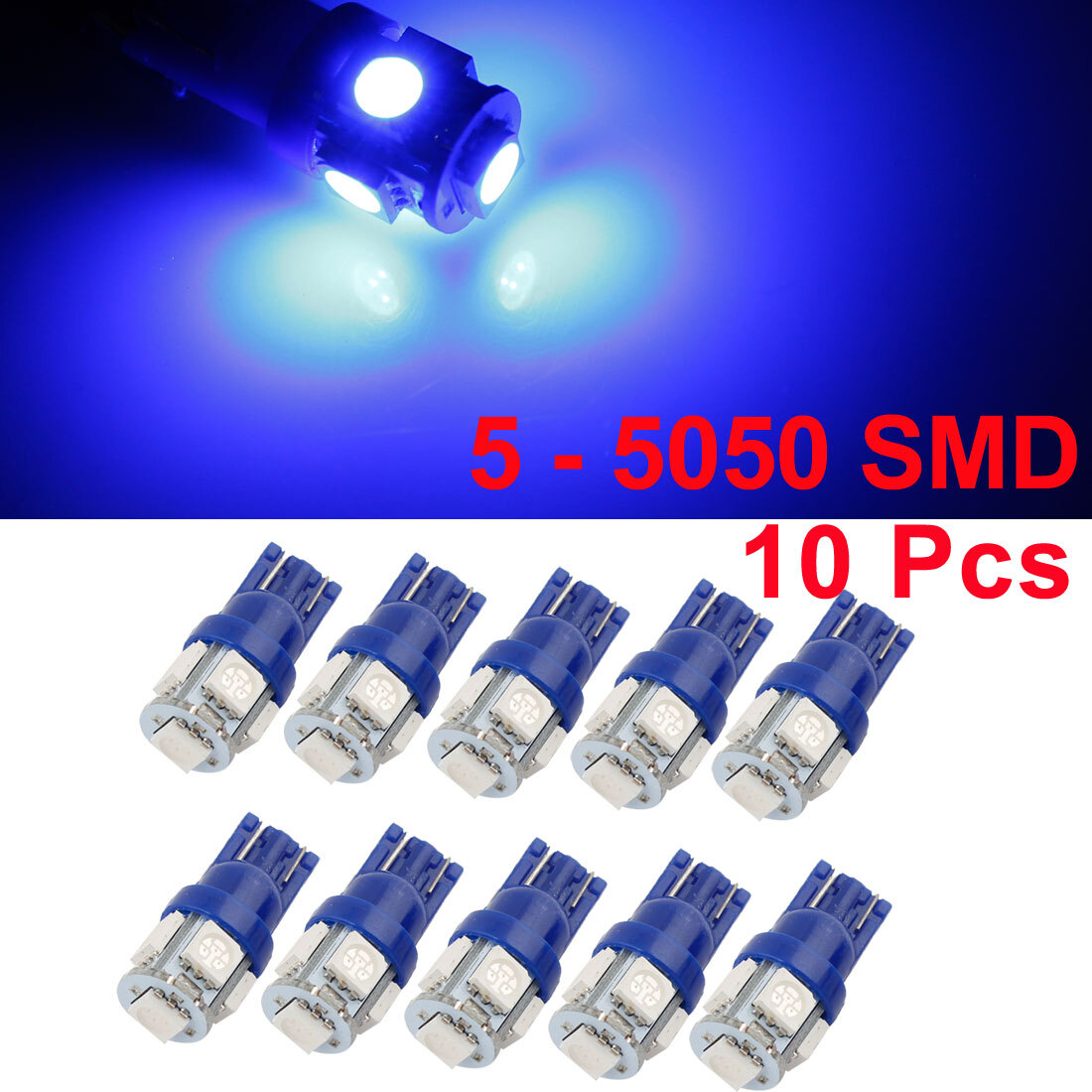 10pcs Blue T10 Wedge LED 5 Xenon Light Bulbs Lamp 5050 Bulb Interior ...
