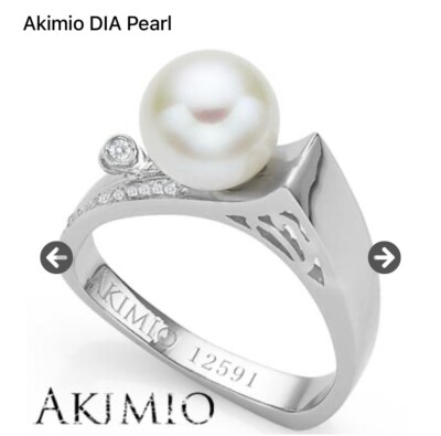 Akimio Women’s Platinum Over Sterling Silver Diamonds And Pearl Size 7 ...