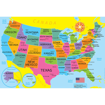 Placemat Studio Smart Poly USA Map Learning Placemat, 13" x 19", Single ...