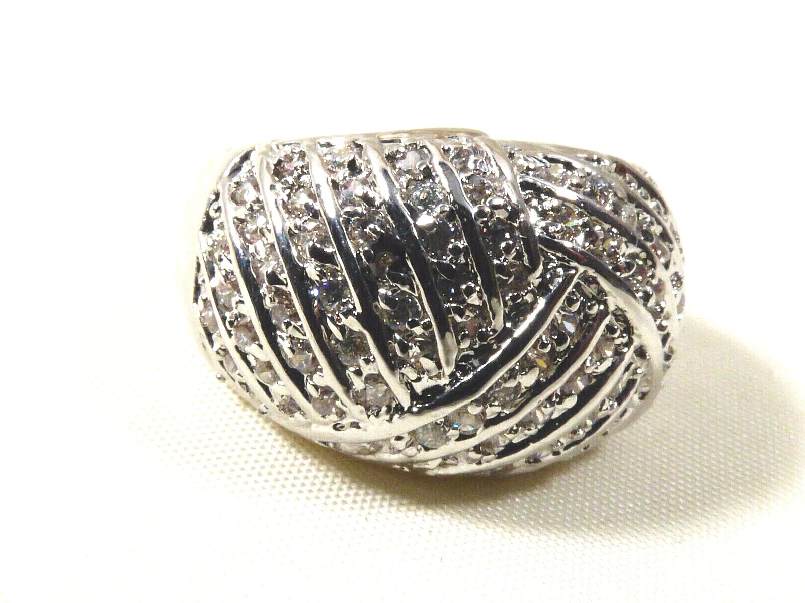 Silver Color CZ Crystal Dome Weaved Design Ring Size 6 | eBay