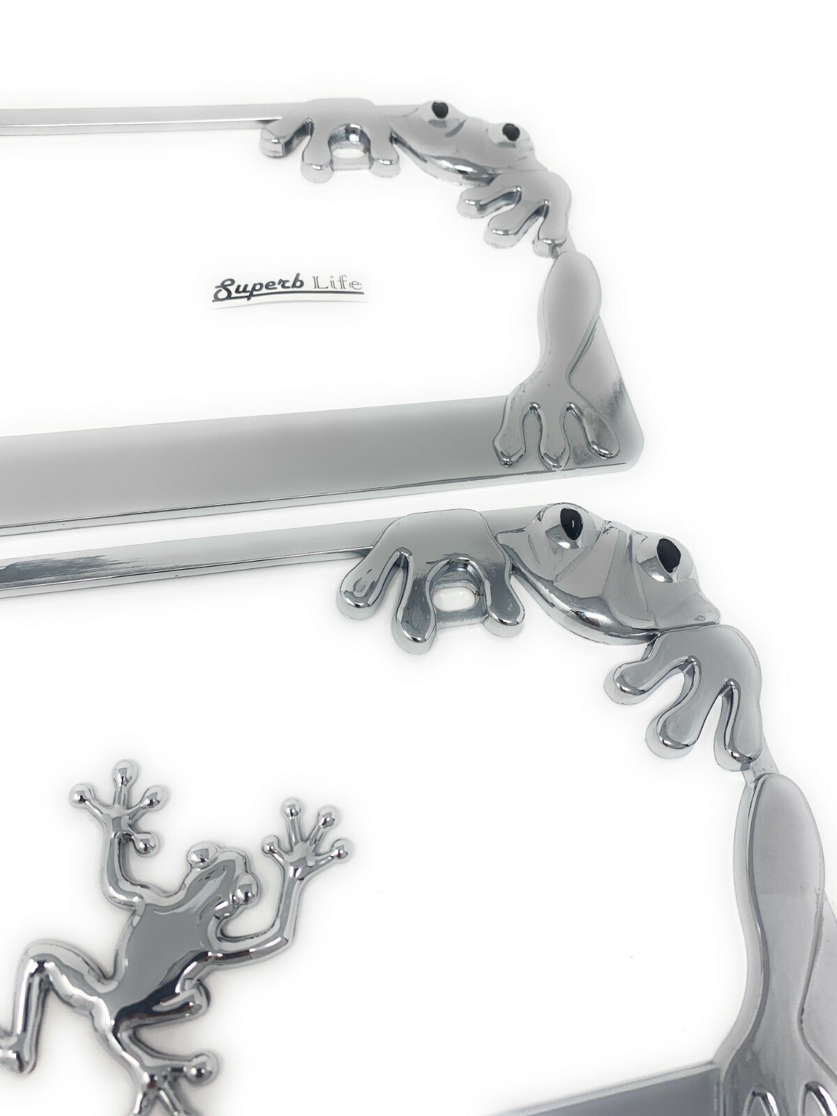 Chrome Frog License Plate Frame Set of 2 with 2pcs 3D Metal Car Frog ...