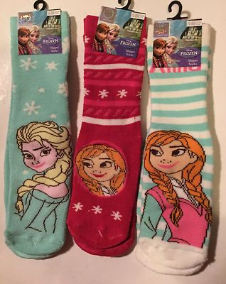 Girls Green or Pink Slipper Socks with Disney Frozen Elsa /Anna detail ...