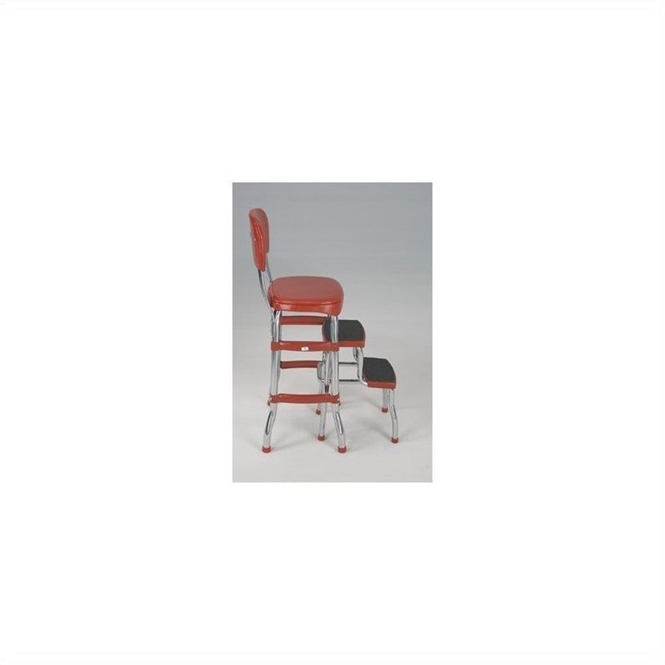 Cosco Retro Counter Stool with Pull Out Step Stool in Red | eBay