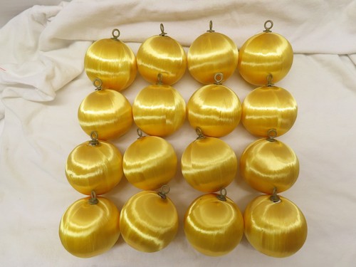 VTG Gold Satin Spun Silk Sheen Christmas Balls Ornaments Styrofoam 2.5 ...