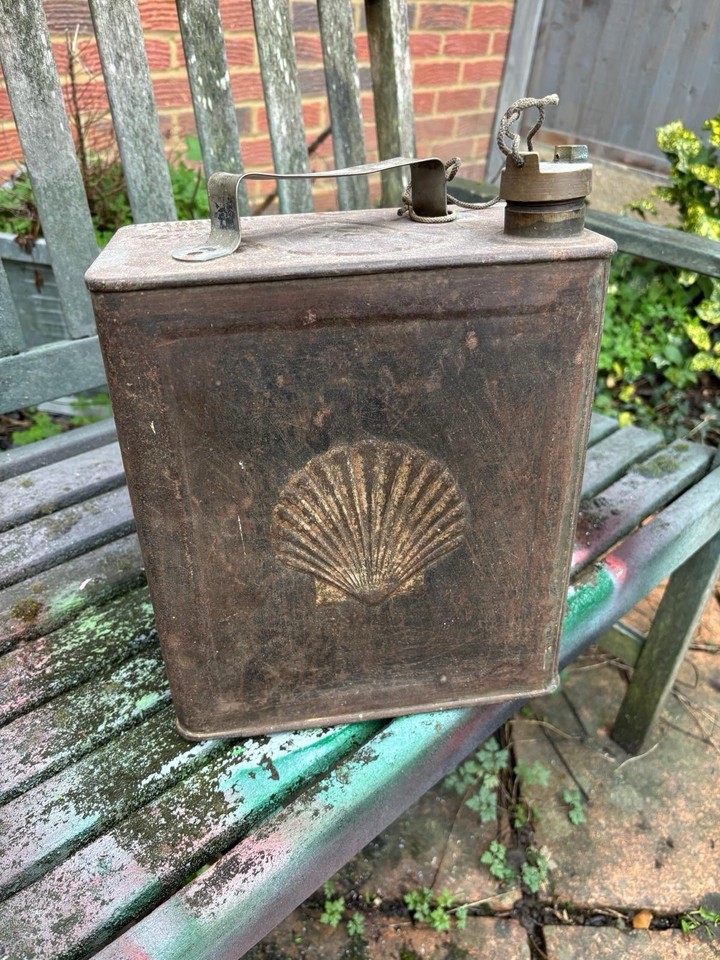 Vintage Shell Petrol Can Metal Fuel Tin Embossed Shell Logo Barn Find ...