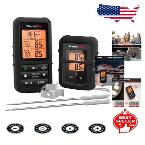 Versatile Wireless Meat Thermometer - Dual Probes & USDA Temp Settings ...