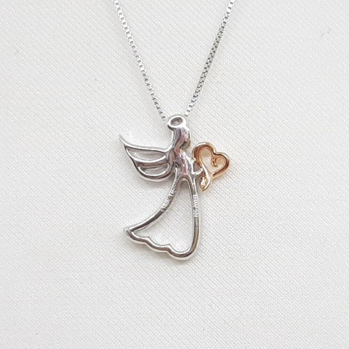 0.50Ct Round Cut Simulated Diamond Angel Heart Pendant 14K Two-Tone ...