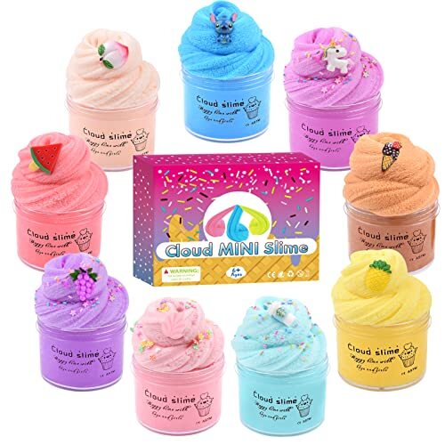 Fluffy Slime with 9 Pack Cloud Slime Kit,Unicorn Fruit Coffee and ...