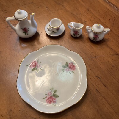 Mini Tea Set Doll 8 Piece Purple Flowers gold trim Lefton Tea For 1 | eBay