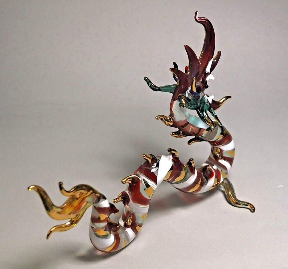 Maroon Milk NAGA DRAGON hand blown art glass figurine Gild 4.75 inch ...