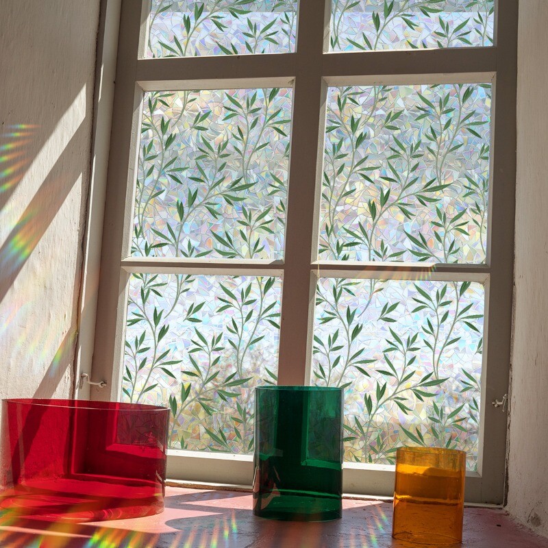 3D Leaf Pattern Window Sticker Static Clings Electrostatic Glass Film ...