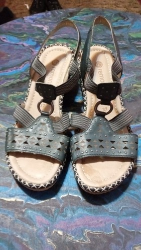 Remonte Soft Wedge Heel Leather Sandals Sz 37 Dark Green Beautiful High ...