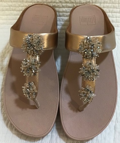 FITFLOP NIB GALAXY SPARKLING BEAD CLUSTERS TOE POST THONG SANDALS ROSE ...