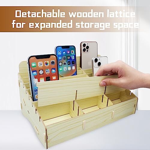 24 Grid Wooden Desktop Storage Box Mobile Phone Management Storage Box ...