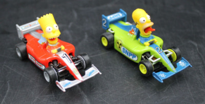 2pc 12V Micro Scalextric HO Slot Car BART & HOMER SIMPSON Indy F1 TV | eBay