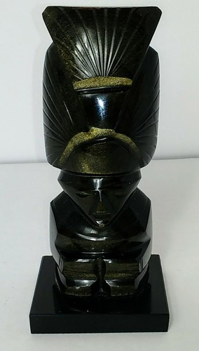Carved Jade Aztec Tribal Warrior Figurine Statue 5" on Black Onyx ...