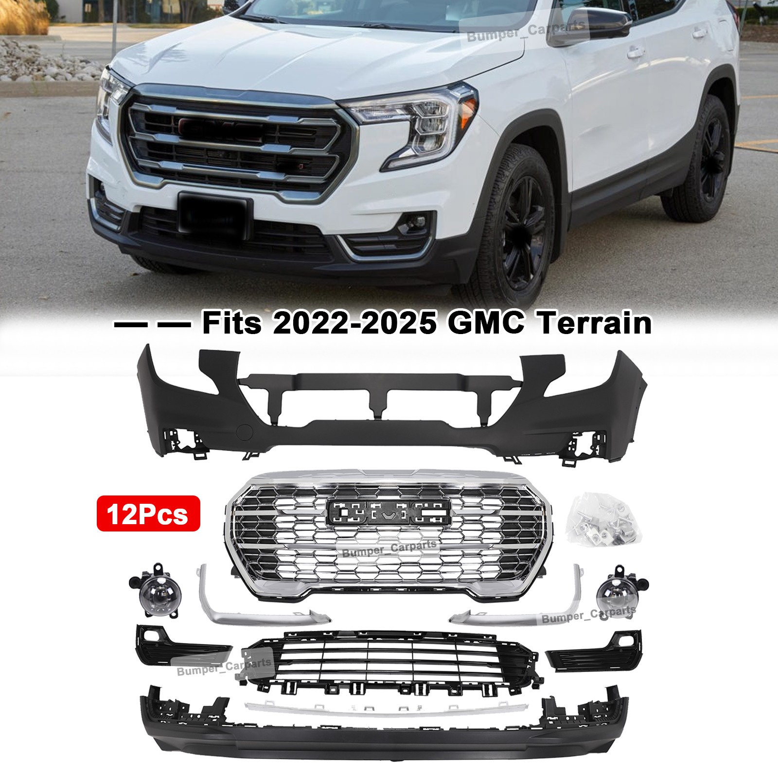 For 2022 2023 2024 Gmc Terrain Front Bumper Cover UPPER LOWER GRILL FOG ...