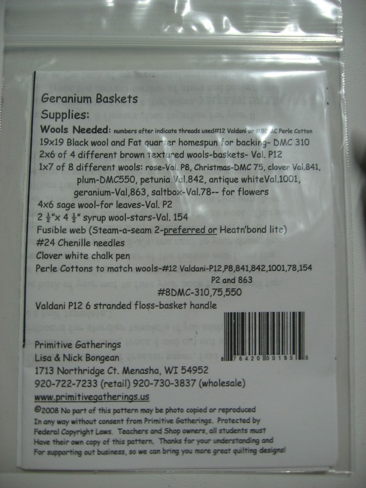 Primitive Gatherings Geranium Basket Table Mat Lisa Bongean Floral Wool ...