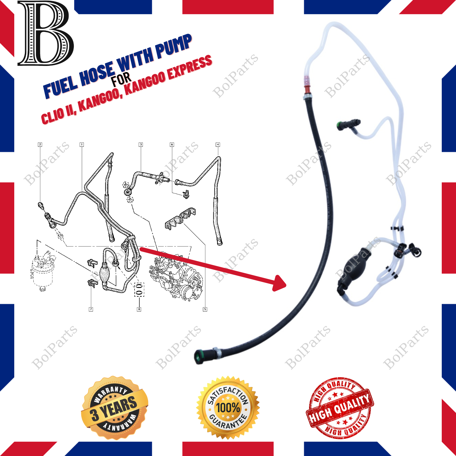 Fuel Hose Pipe with Hand Pump Renault CLIO MK2 KANGOO EXPRESS 1.9 D ...