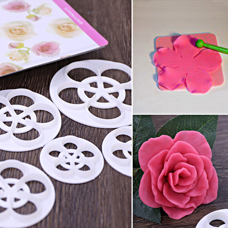 6Pcs Rose Flower Petal Shape Cutters Tools For Cake Sugarcraft Fondant ...