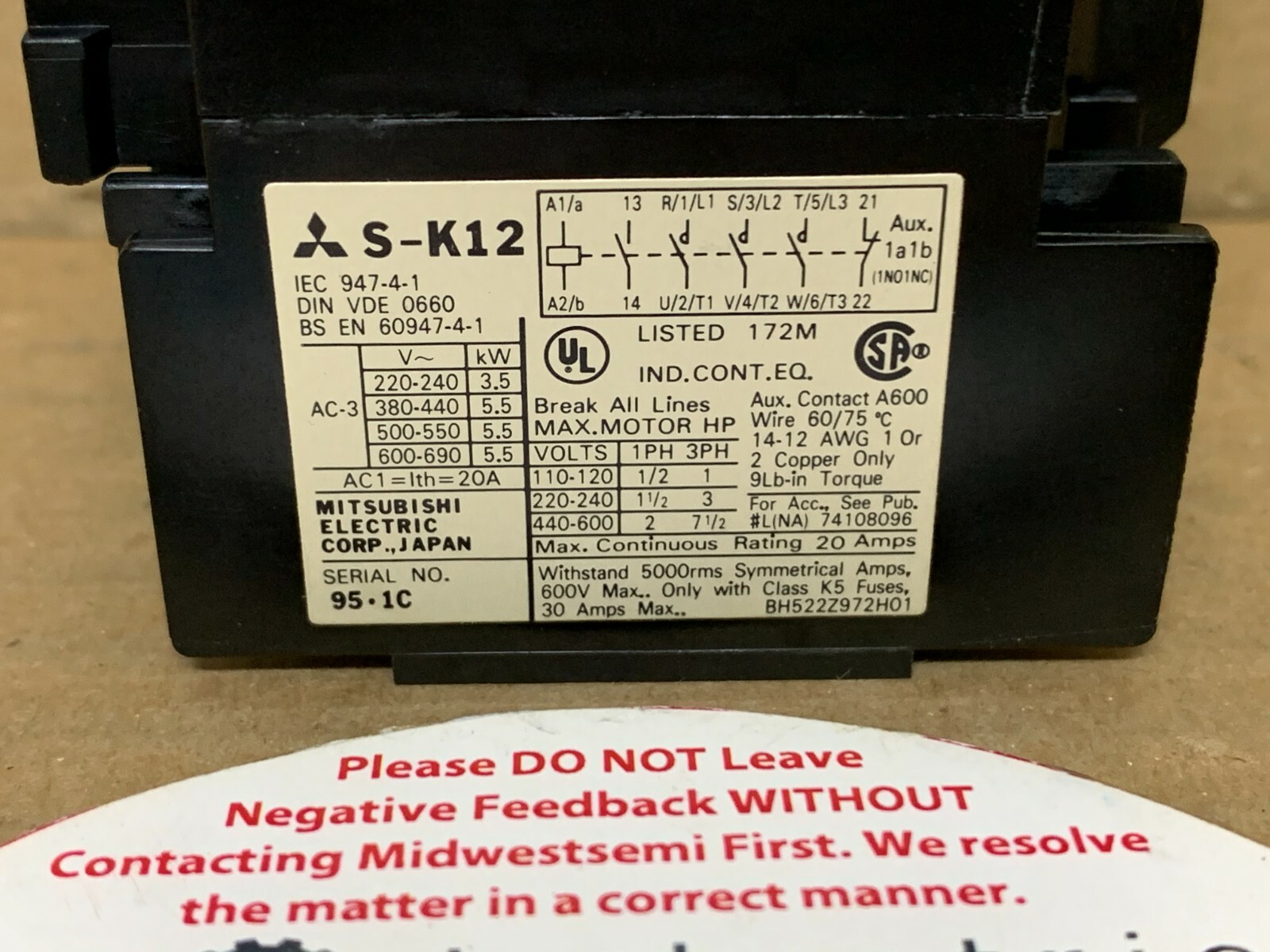 NEW BOX OF 5 MITSUBISHI S-K12 | SK12 MAGNETIC CONTACTOR ...