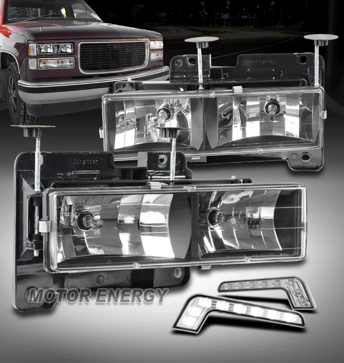 For 88-99 C10 C/K 1500 2500 3500 Pickup Black Headlights Lamps w/LED ...
