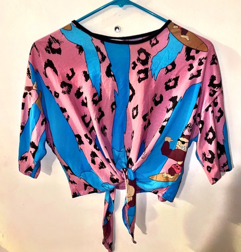 RARE Jeremy Scott x Adidas Animal Print Funky Crop Top Tie Shirt S ...