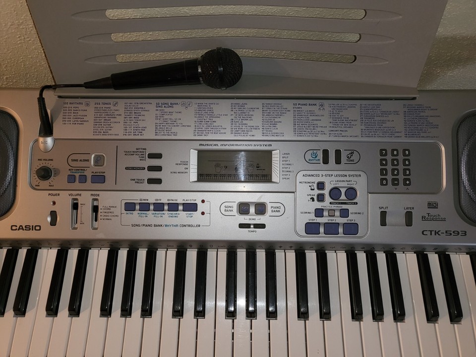 Casio CTK-593 Silver Electronic Keyboard System w/ Stand and Microphone ...