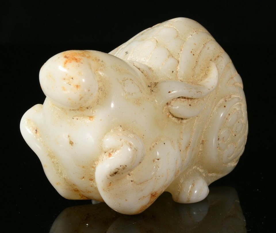 6.5CM Old China Dynasty Han White Jade Carving Rabbit Bunny Animal ...