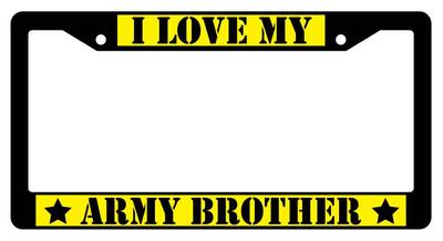 Black License Plate Frame I LOVE MY ARMY BROTHER (YELLOW) Auto ...