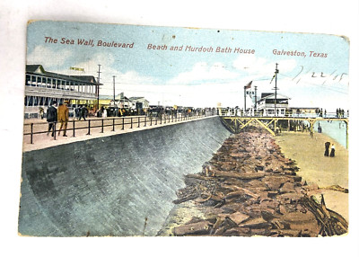 Postcard The Sea Wall Boulevard Beach and Murdoch Bath House Galveston ...