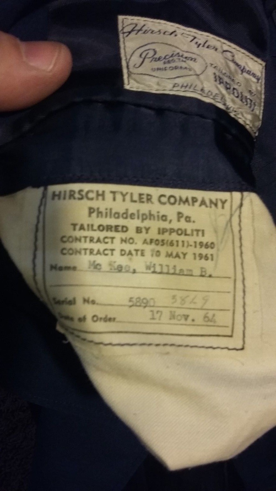 Hirsch Tyler Co. Mens Air Force Blue CADET Service Uniform Jacket 1964 ...