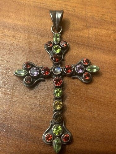 Nicky Butler NB Sterling Silver CROSS Amethyst Garnet 925 Necklace ...