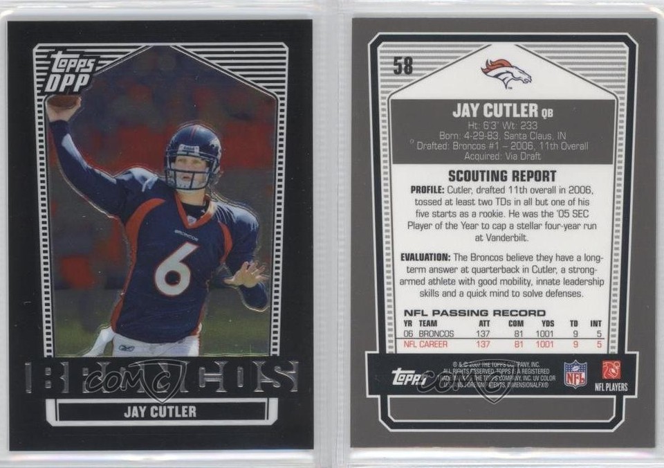 2007 Topps Draft Picks and Prospects (DPP) Chrome Black Jay Cutler #58 ...