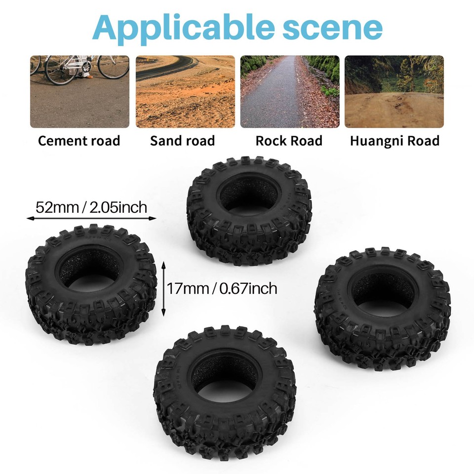4PCS 52X17mm 1.0 Inch Soft Tires Tyre for 1/24 RC Crawler Car6625 ...