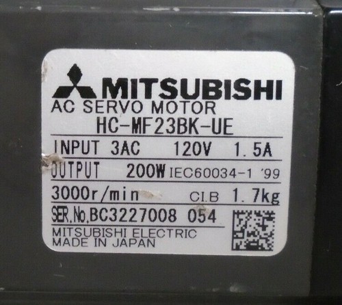 Used Mitsubishi AC Servo Motor | HC-MF23BK-UE | 3AC 120V 1.5A | 200W ...