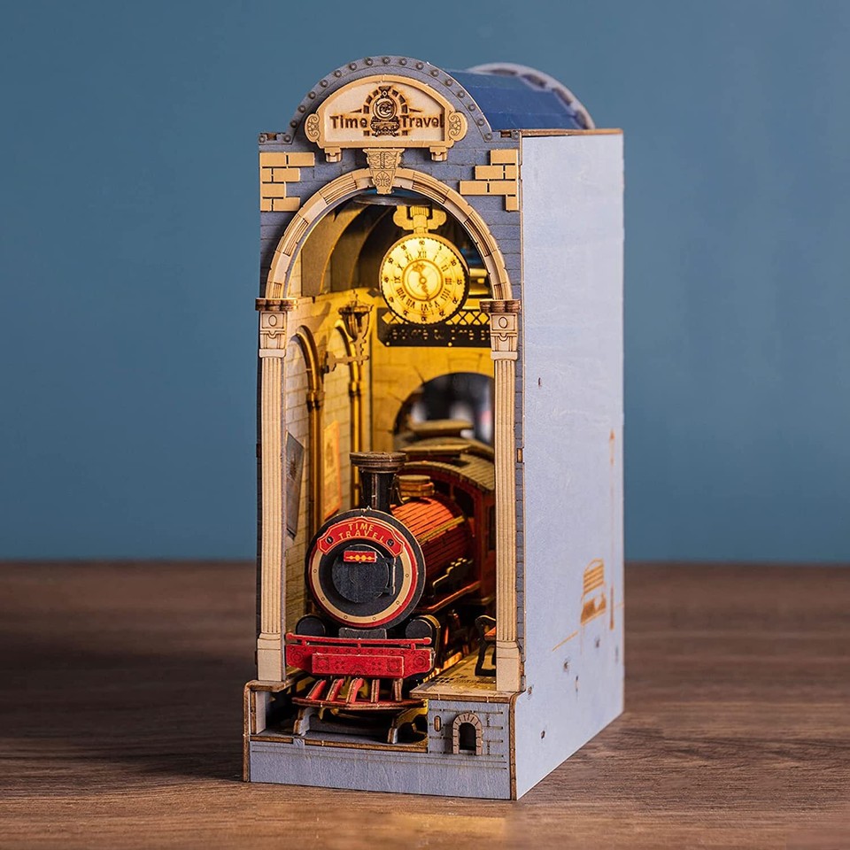 Robotime Book Nook DIY Dollhouse Bookends Model Kit LED Bookshelf Decor ...