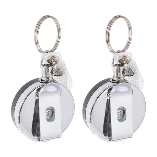 2 Pcs Metal Key Ring Retractable Id Card Holder Cards Clip Badge with ...