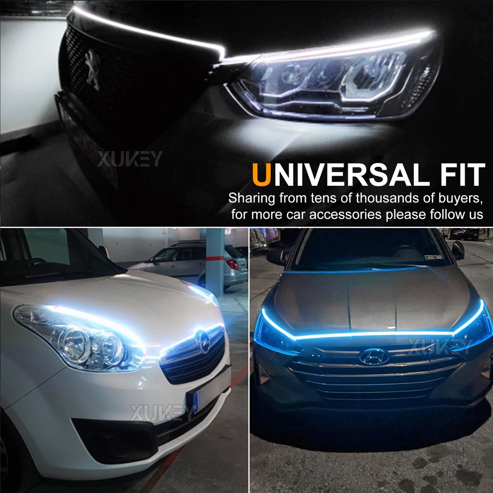 180cm.Start Scan Dynamic WHITE BLUE LED DRL Hood Light Strip Daytime ...