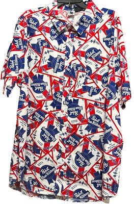 Pabst Blue Ribbon Shirt Medium Adult Button Front Short Sleeve New | eBay