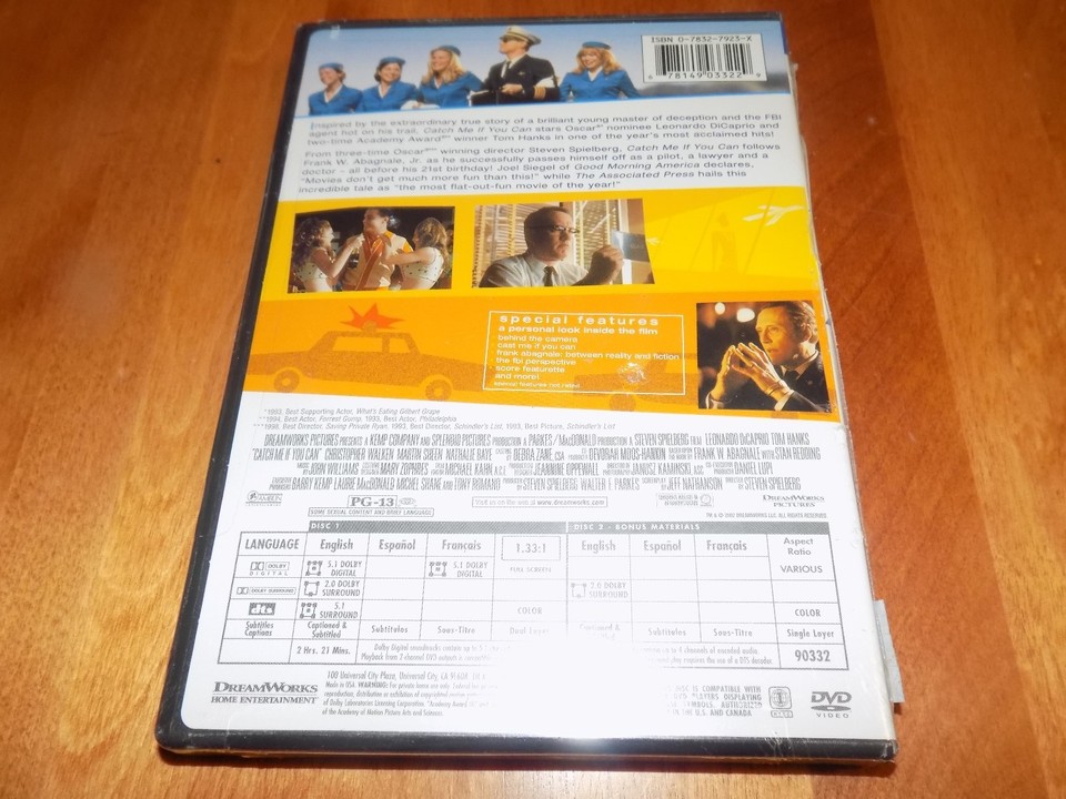 CATCH ME IF YOU CAN Leonardo DiCaprio Tom Hanks Steven Spielberg DVD ...