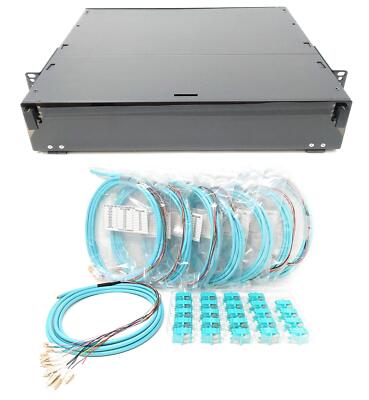 2U 48 Port 19" Rack Mount Fiber Enclosure OM3 10Gb LC-UPC Kit w 8 x 3M ...