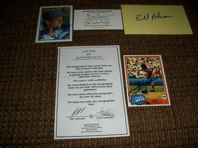 Bill Almon New York Mets Autograph Index Card & Topps #787 Autograph w ...