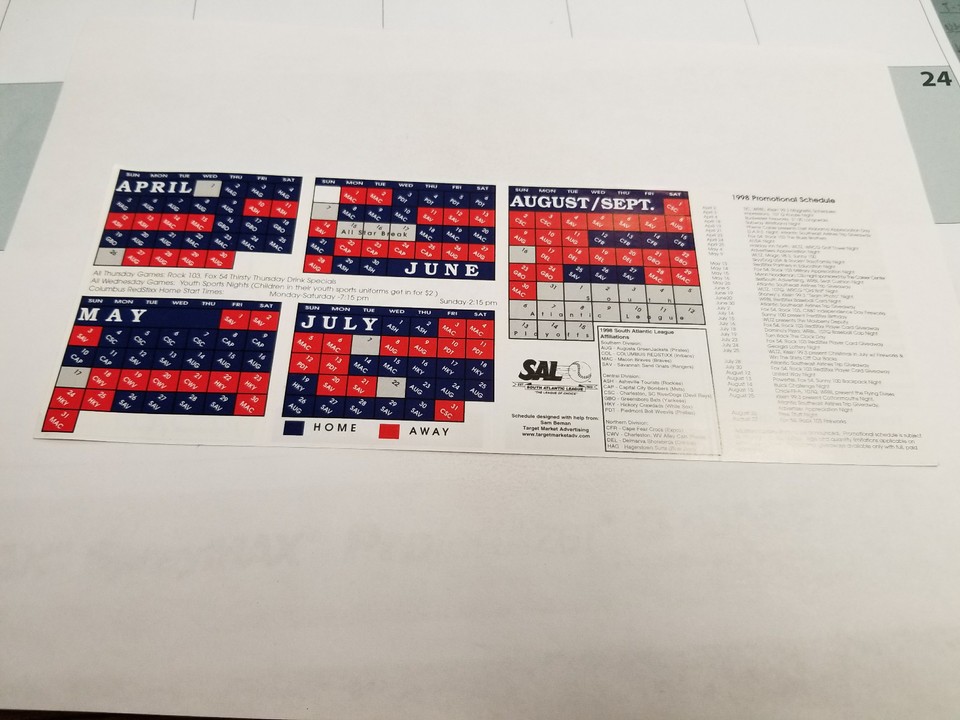 Columbus RedStixx 1998 Minor Baseball Pocket Schedule - Arby's | eBay