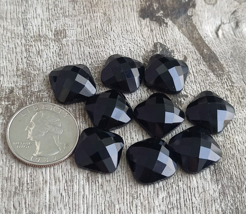 Black Onyx Checker Cut Cushion Shape Flat Back Cabochon Loose Gemstone ...