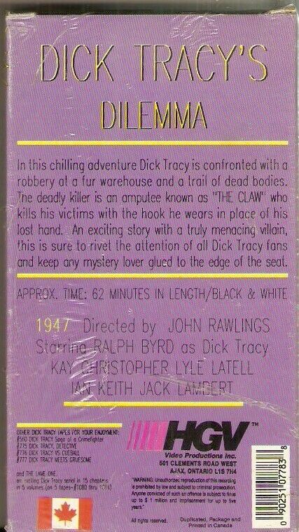 Dick Tracy's Dilemma (1947 ) Black & White - HGV Video Productions ...