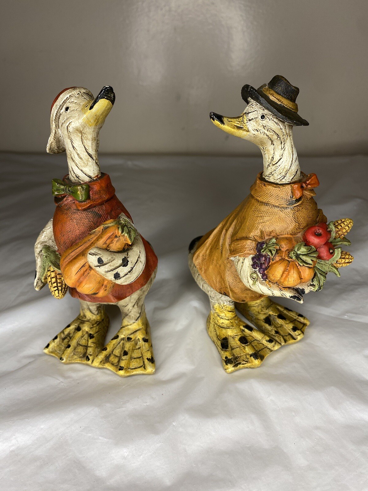 Set of 2 TII Collections Thanksgiving Duck Figurines Holding Pumpkin ...