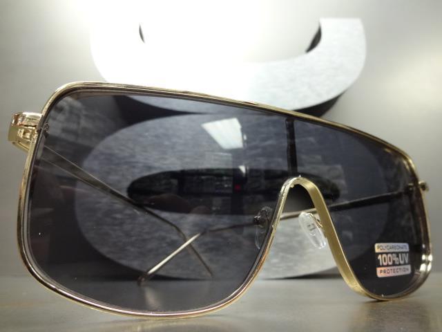 Men or Women OVERSIZED MODERN RETRO SHIELD Style SUNGLASSES Gold Frame ...